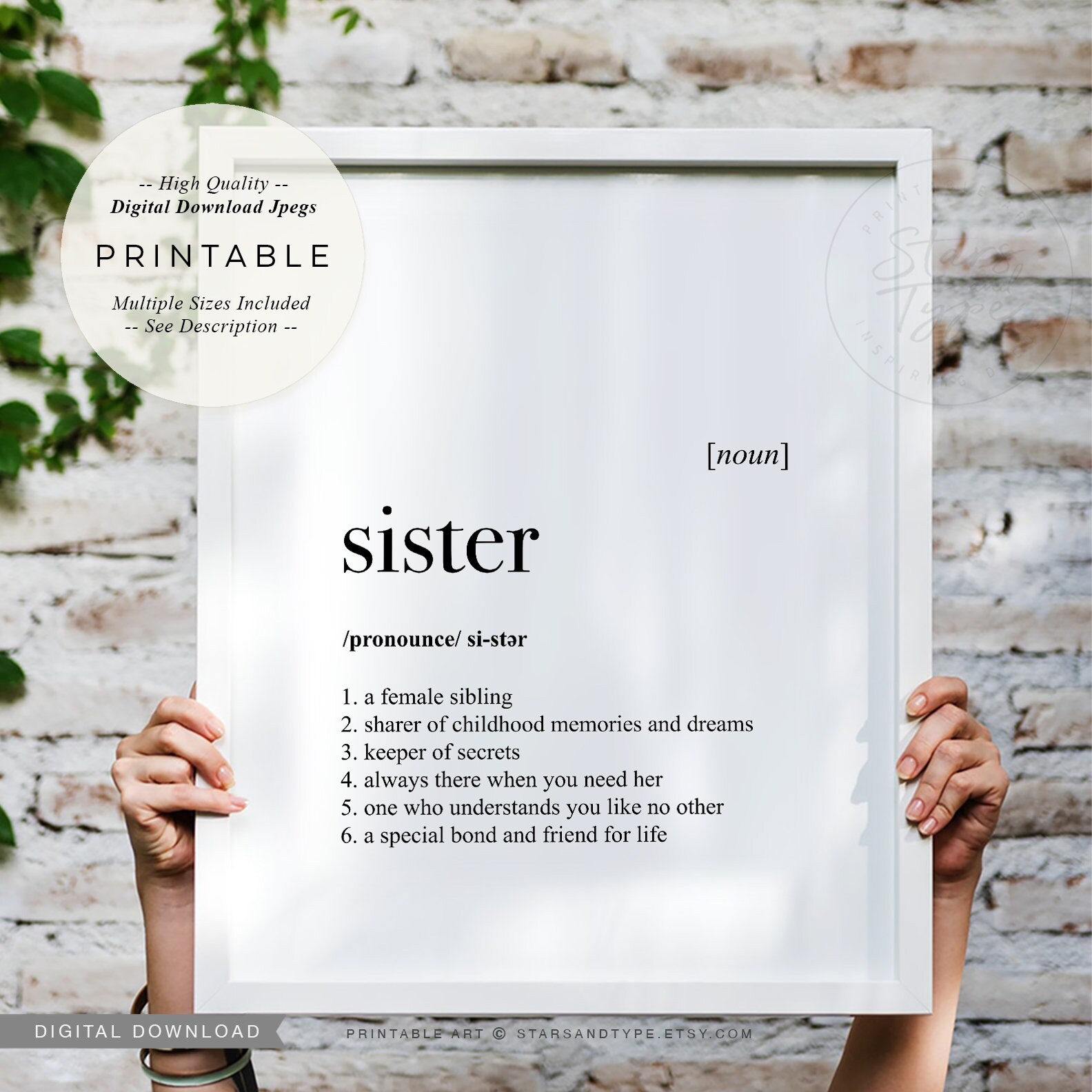 Sister Definition PRINTABLE Art Sibling Quote Decor Special - Etsy UK