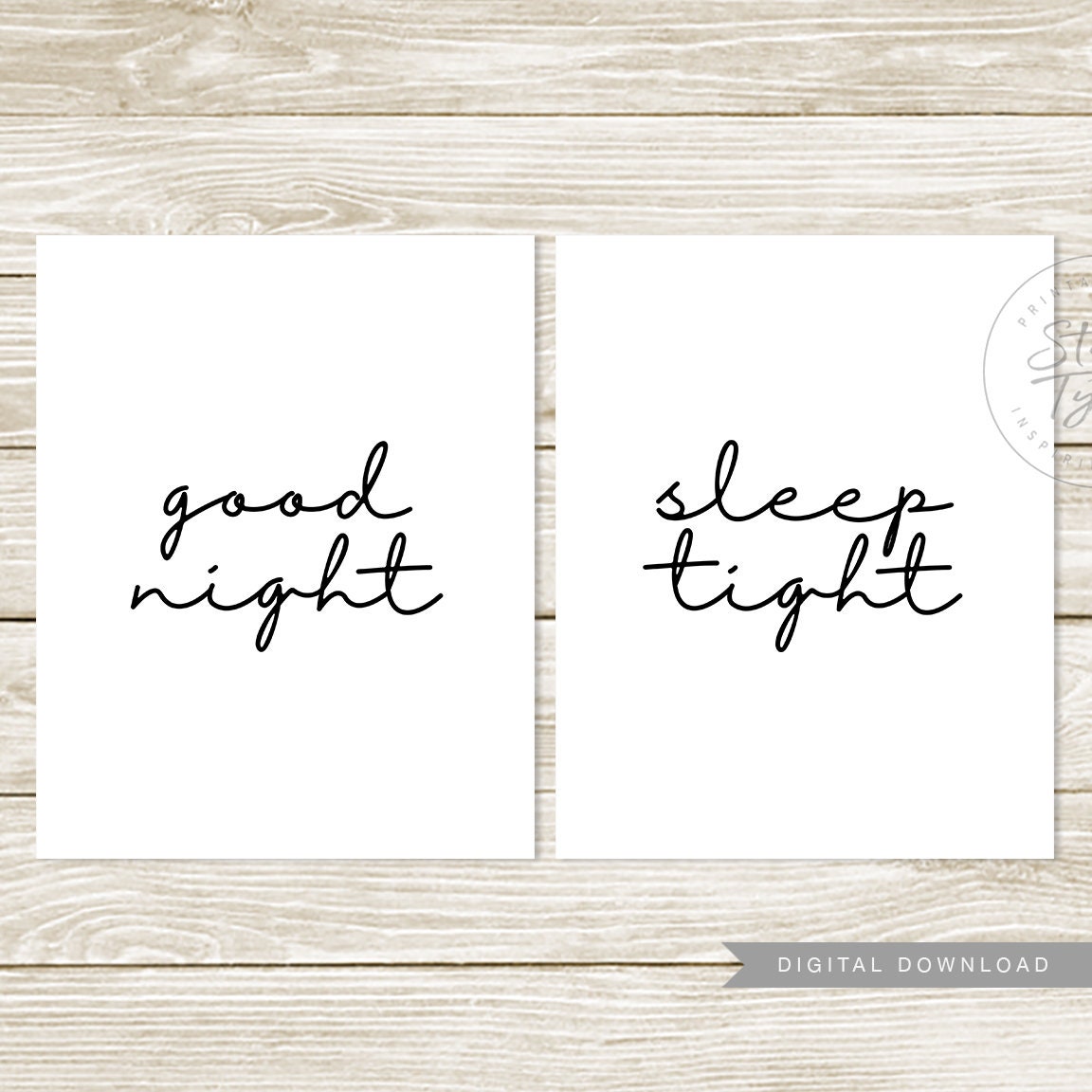 Good Night Sleep Tight PRINTABLE Wall Art Set of 2 Above Bed | Etsy