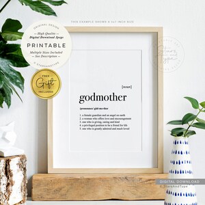 Godmother Definition, PRINTABLE Art Decor, Dictionary Meaning, Baptism ...