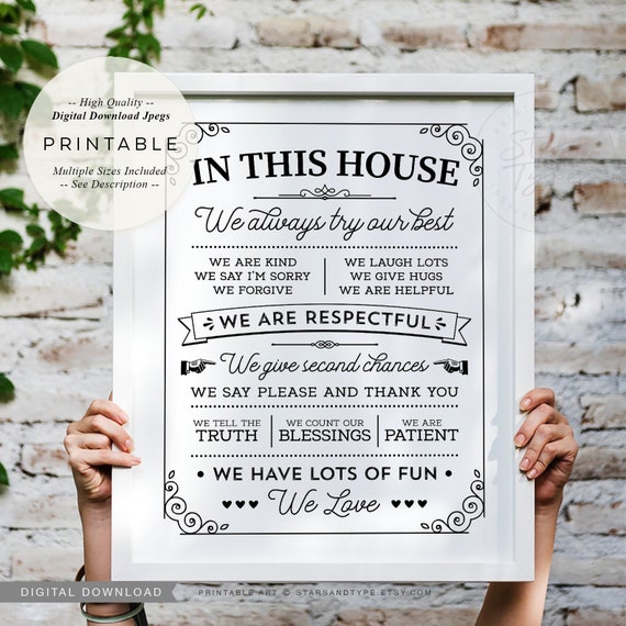 Family House Home Rules PRINTABLE Wall Art in This House We | Etsy UK