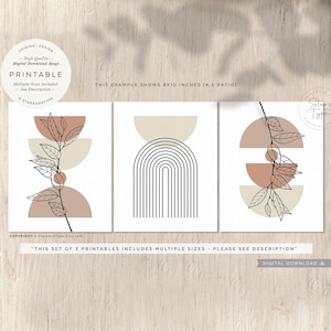 Boho Abstract Leaf Art, PRINTABLES Set of 3, Geometric Neutral Brown ...