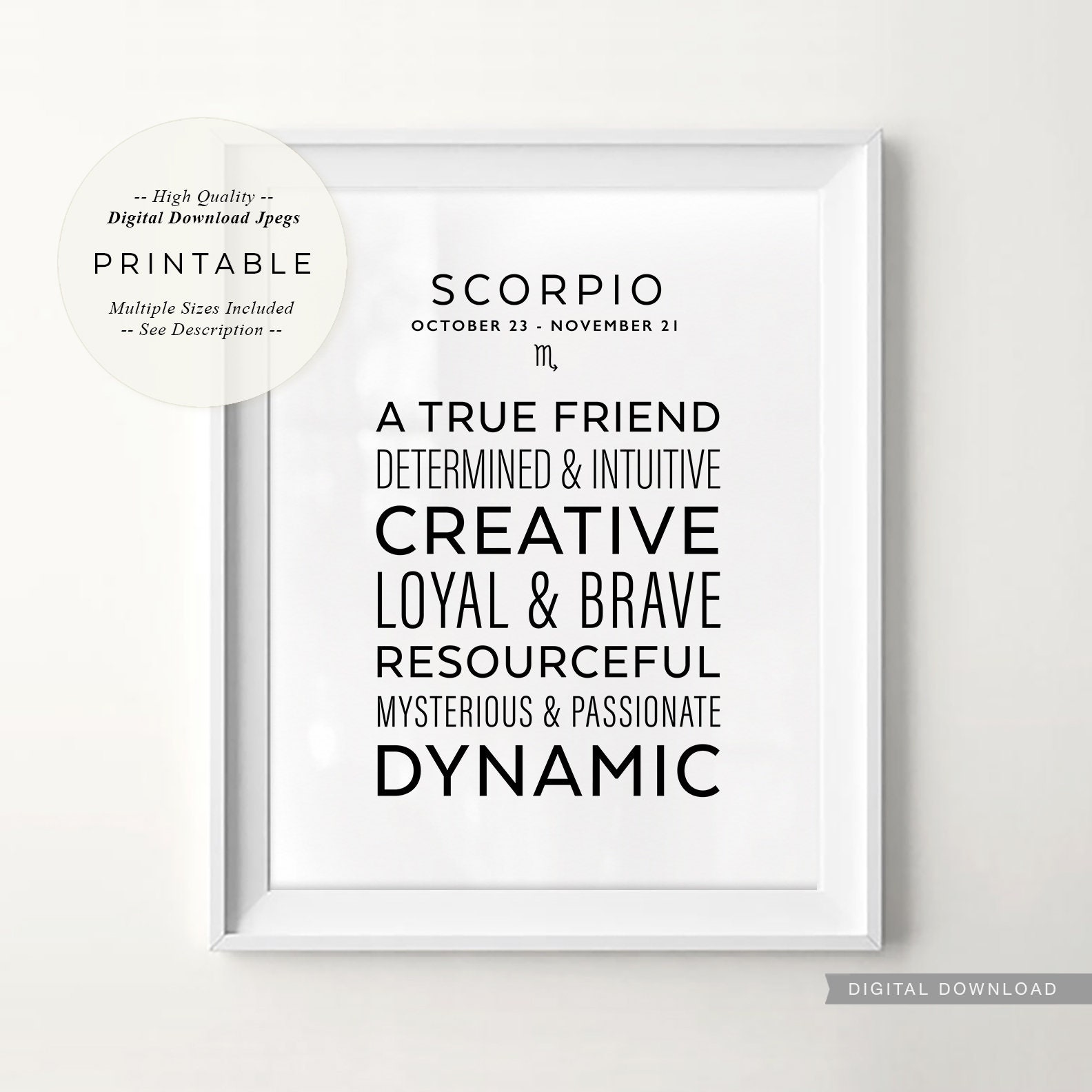 Scorpio Star Sign Zodiac Meanings PRINTABLE Wall Art Sign | Etsy