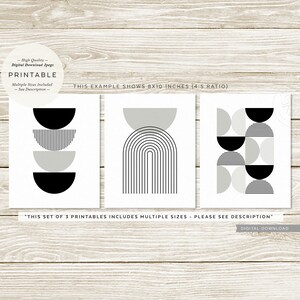 Black Gray Geometric Shapes, PRINTABLES Set of 3, Semi Circles Arch ...