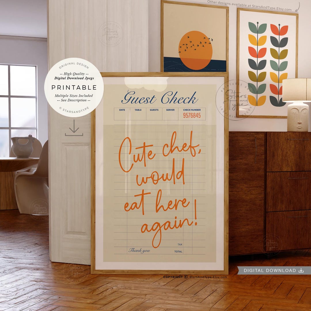 Cute Chef Would Eat Here Again, PRINTABLE Art, Guest Check, Digital ...