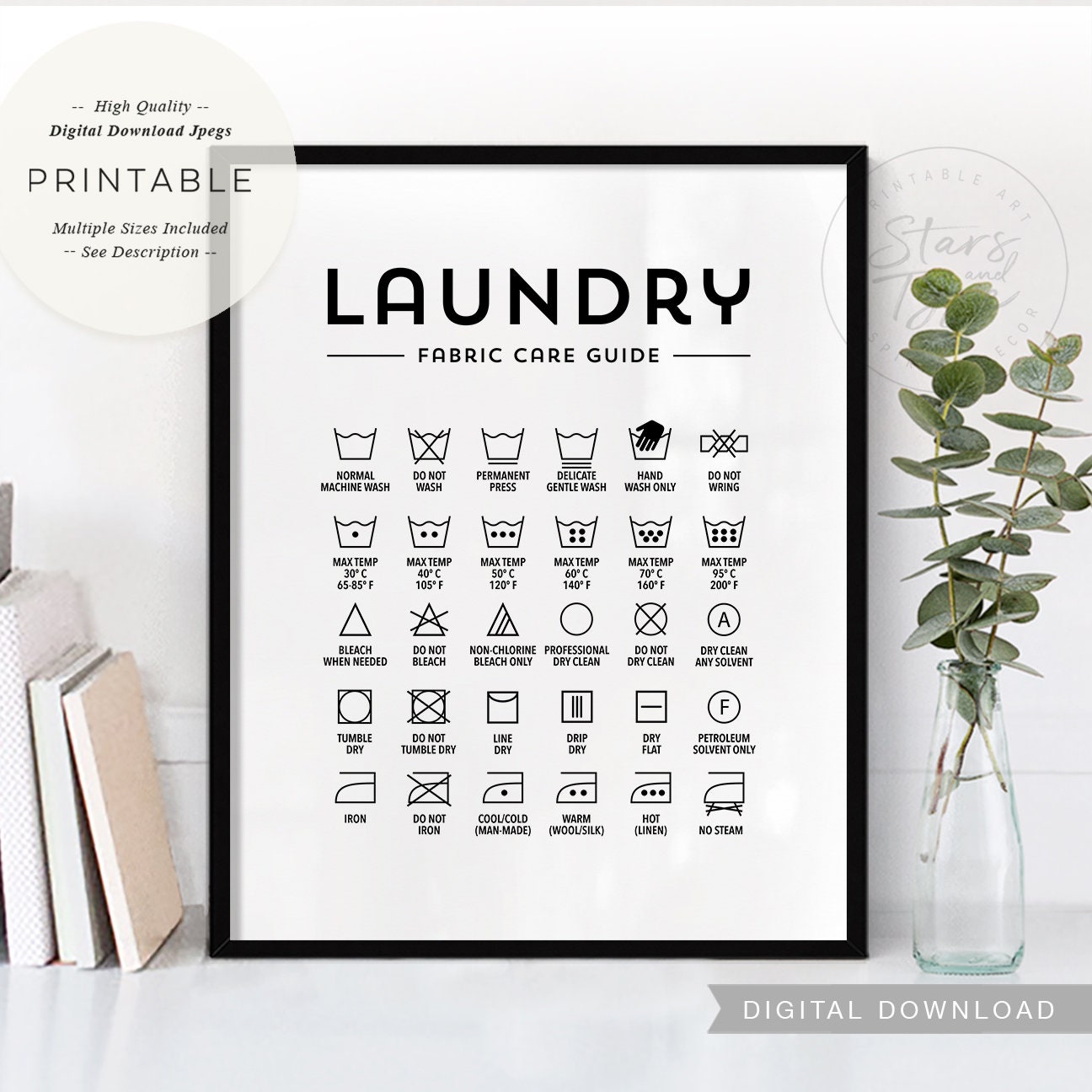 Laundry Fabric Care Washing Guide PRINTABLE Wall Art Utility - Etsy UK