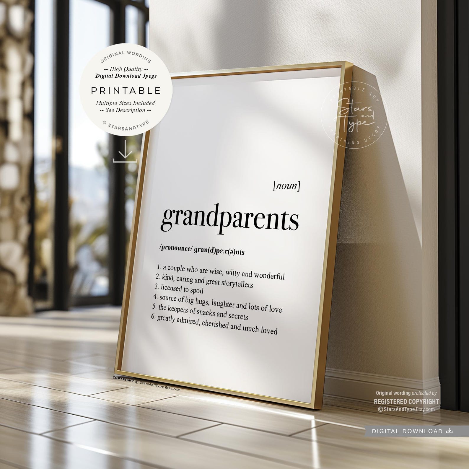 Grandparents Definition, PRINTABLE Art, Grandmother Grandad Gift ...