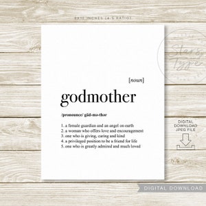 Godmother Definition, PRINTABLE Art Decor, Dictionary Meaning, Baptism ...