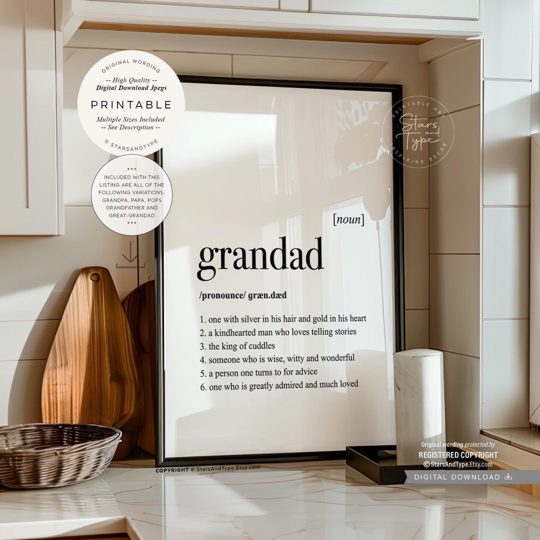 Grandad Definition, PRINTABLE Art, Grandfather Great Grandad, Pops ...