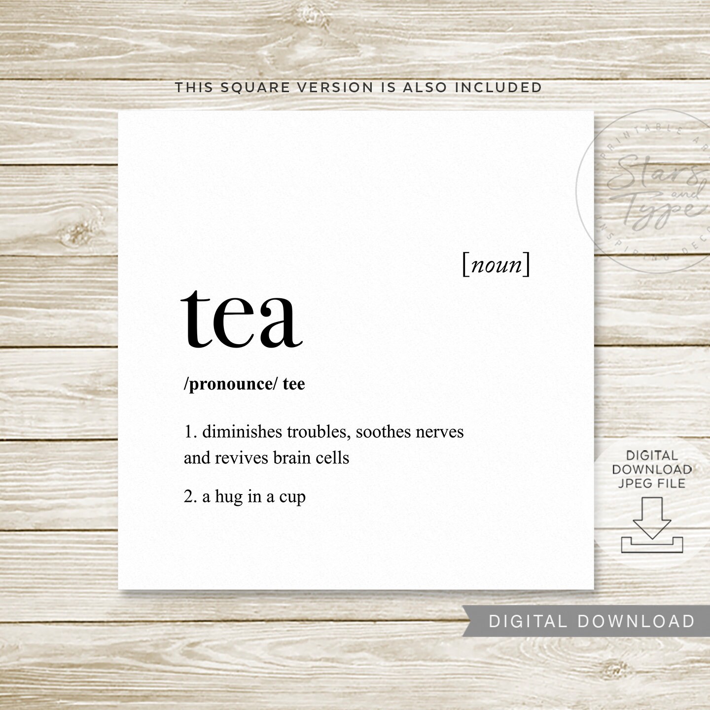 Tea Dictionary Definition Meaning PRINTABLE Art Kitchen - Etsy UK
