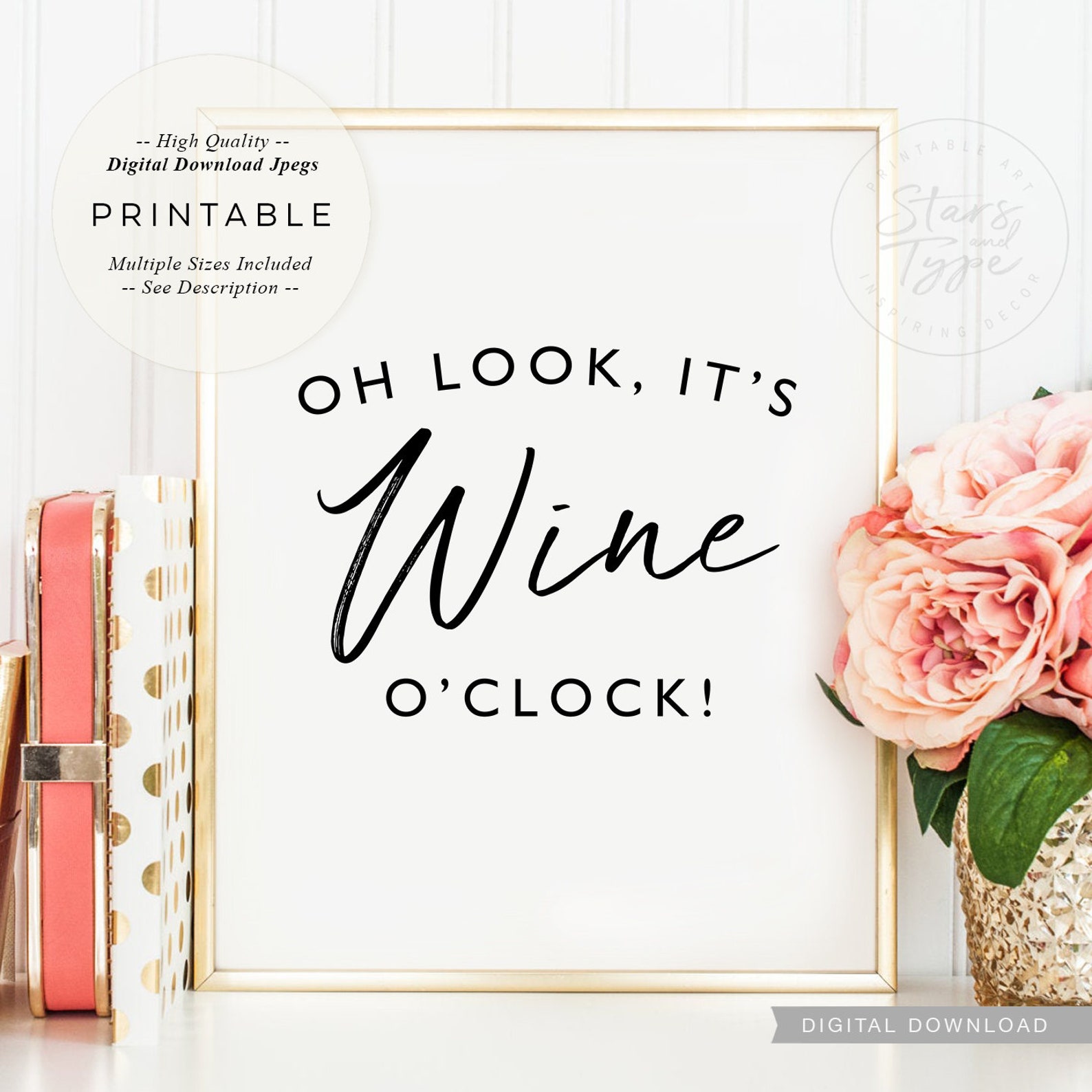 Oh Look It's Wine O'clock PRINTABLE Wall Art Wine | Etsy