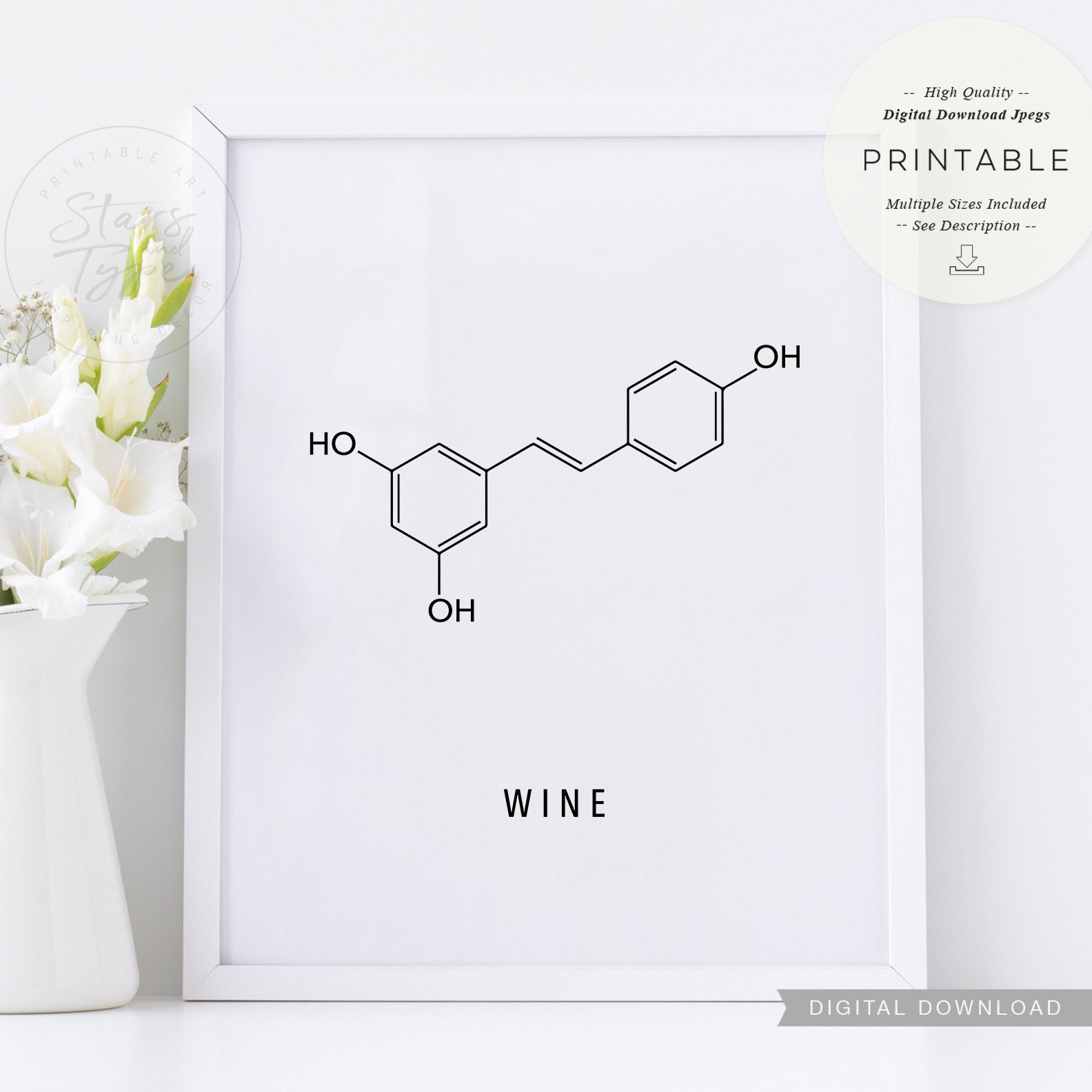 Wine Molecule PRINTABLE Wall Art Kitchen Home Decor Wine | Etsy