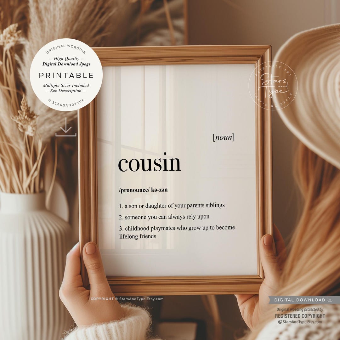 Cousin Definition, PRINTABLE Art, Cousin Birthday Gift, Dictionary ...