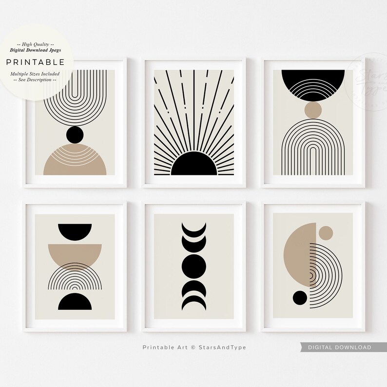 Boho PRINTABLES Set of 6 Bundle, Mid Century Modern, Neutral Beige ...