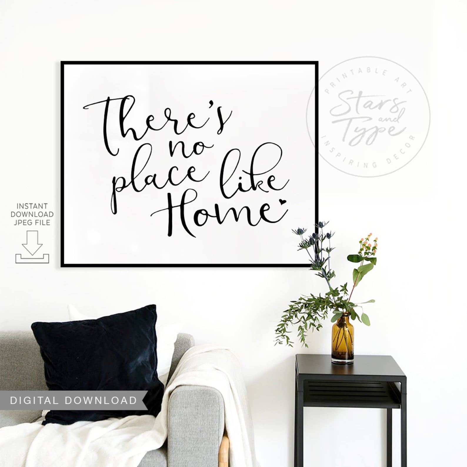 Theres No Place Like Home PRINTABLE Wall Art Entry Way - Etsy