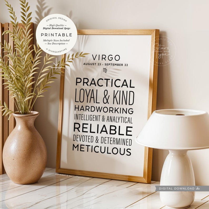 Virgo Star Sign, PRINTABLE Wall Art, Sign Characteristics, Personality ...