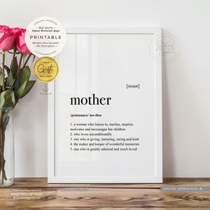 Mother Definition, PRINTABLE Art, Mother's Day Gift, Dictionary Meaning ...