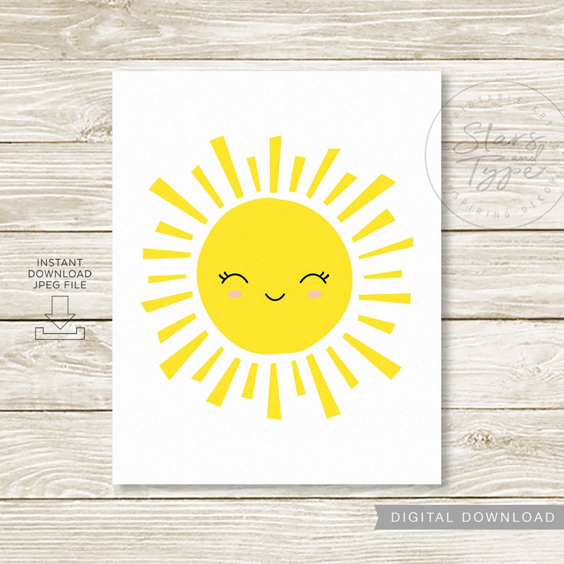 Sun Shining Happy Smiling Yellow Sunshine PRINTABLE Wall | Etsy