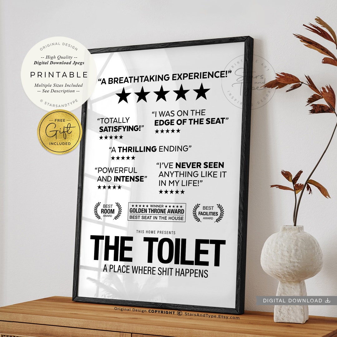 Toilet 5 Star Reviews, PRINTABLE Wall Art, Bathroom Rating Sign, Funny ...