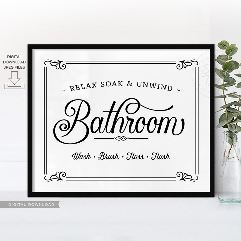 Bathroom PRINTABLE Wall Art Vintage Farmhouse Style Sign Door - Etsy UK