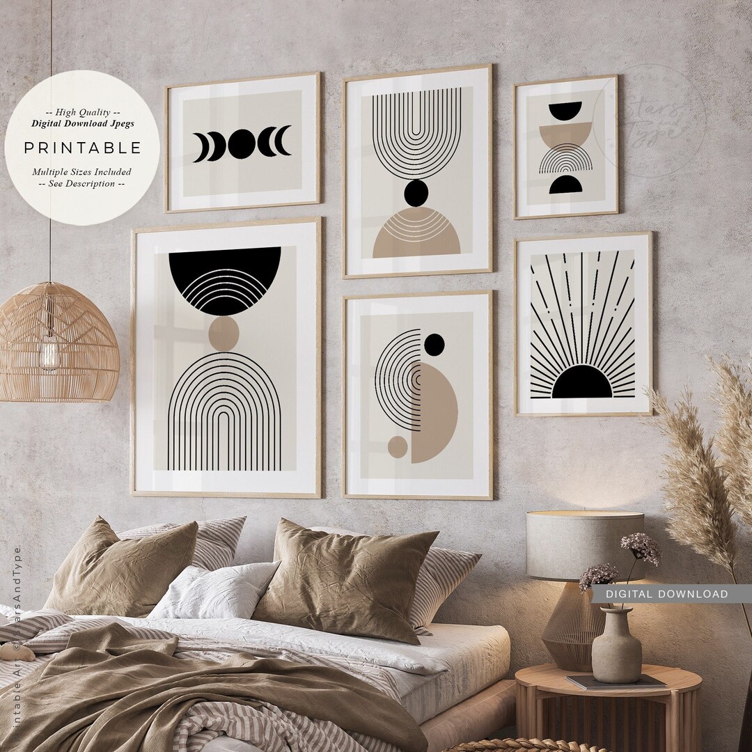 Boho PRINTABLES Set of 6 Bundle, Mid Century Modern, Neutral Beige ...