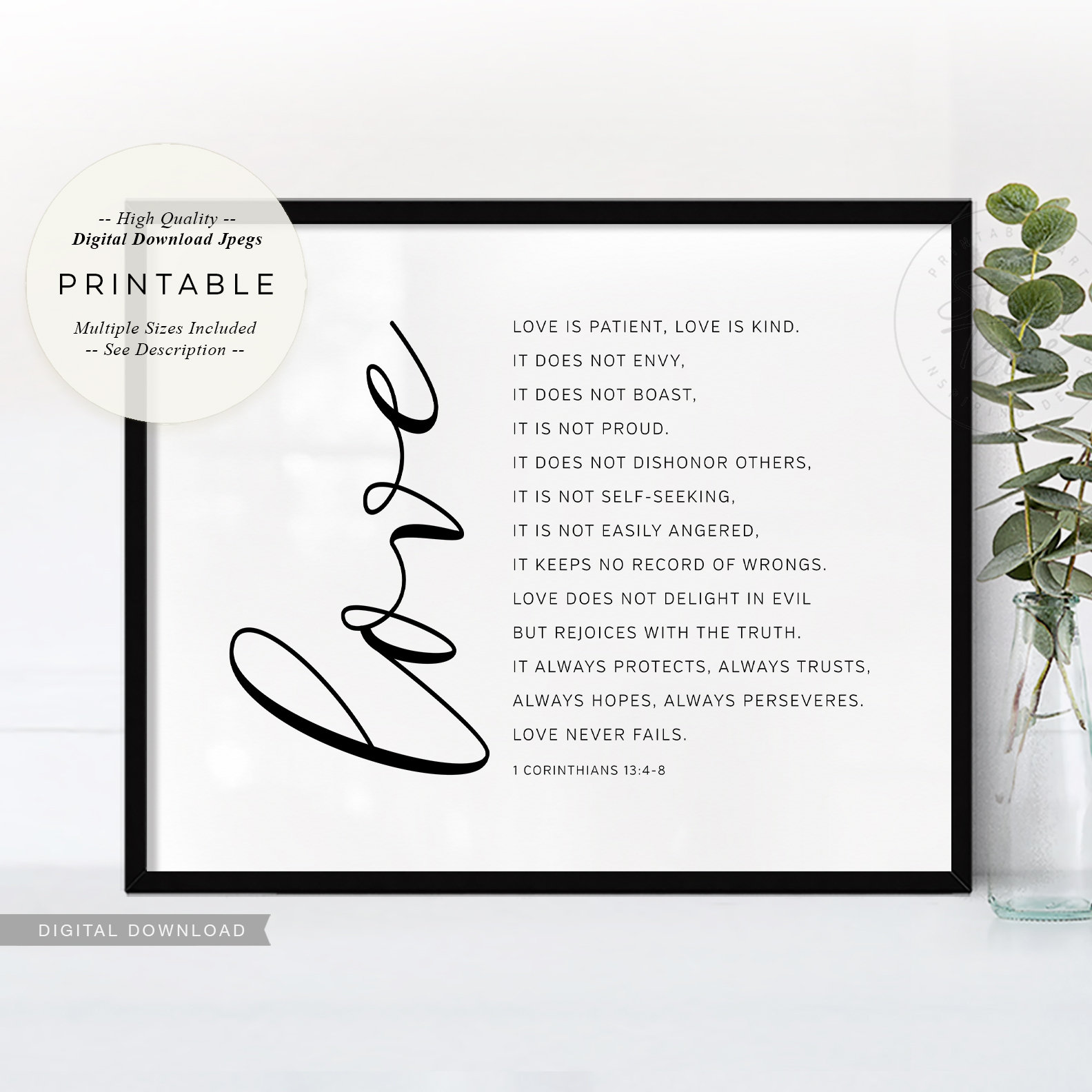 Love is Patient Love is Kind PRINTABLE Wall Art Bible Verse - Etsy UK