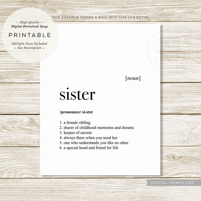 Sister Definition PRINTABLE Art Sibling Quote Decor Special | Etsy UK