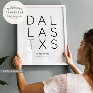 Dallas Texas USA PRINTABLE Wall Art City Name Map - Etsy