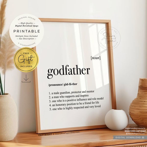 Godfather Definition Print Printable DIGITAL ART Godfather Gift for ...