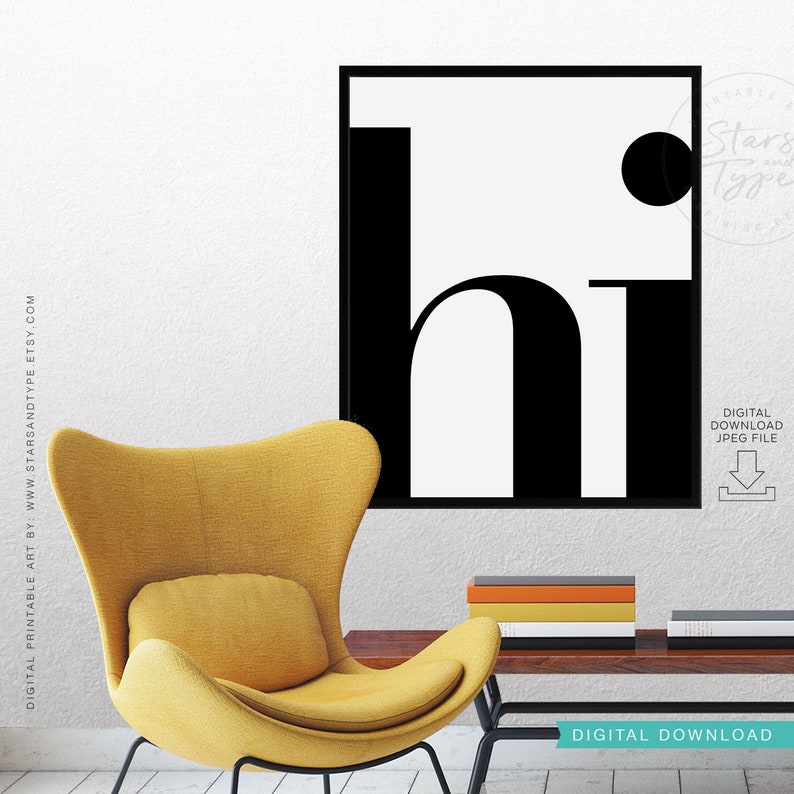 Hi PRINTABLE Wall Art Bold Statement Black Typography - Etsy