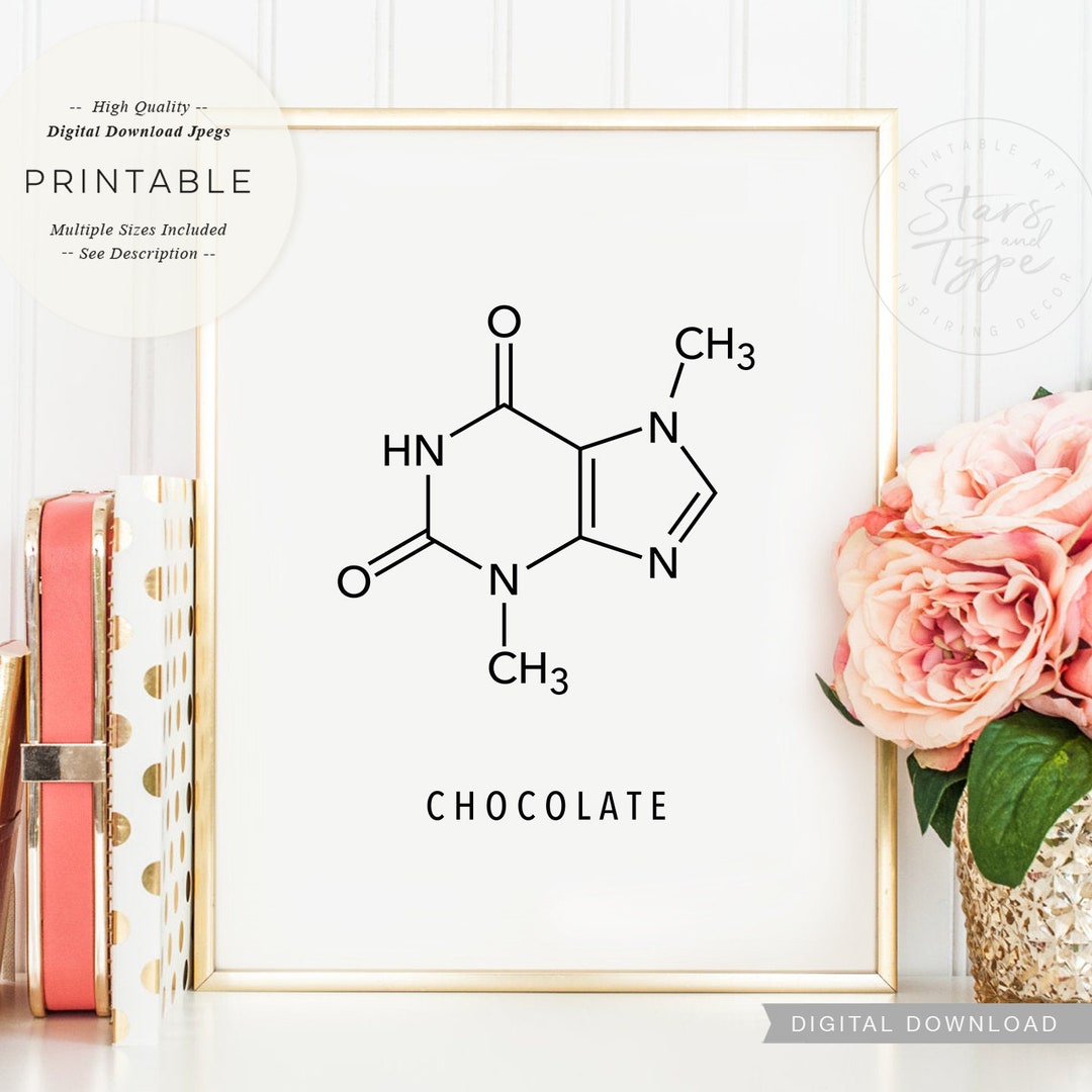 Chocolate Molecule, PRINTABLE Wall Art, Theobromine, Sweets Lovers ...