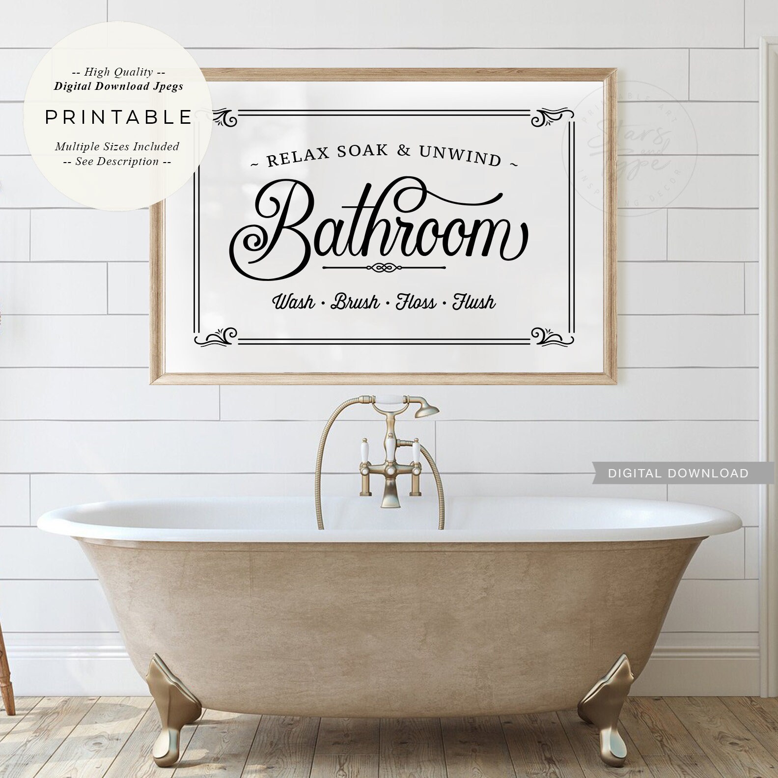 Bathroom PRINTABLE Wall Art Vintage Farmhouse Style Sign Door - Etsy UK