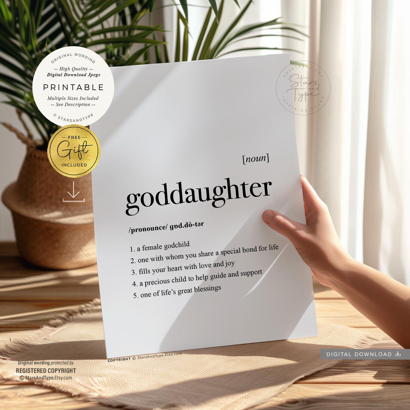 Goddaughter Definition, PRINTABLE Art, Godchild Baptism Christening ...