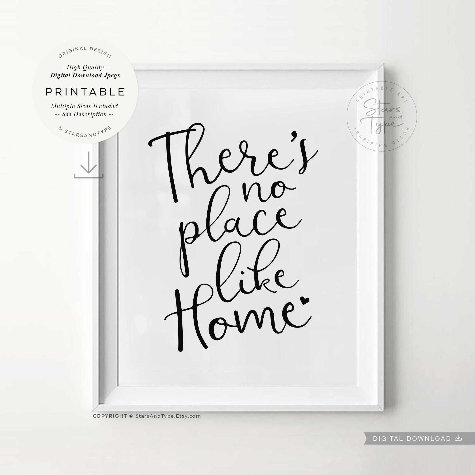 There's No Place Like Home, PRINTABLE Wall Art, Entryway Decor, Digital ...