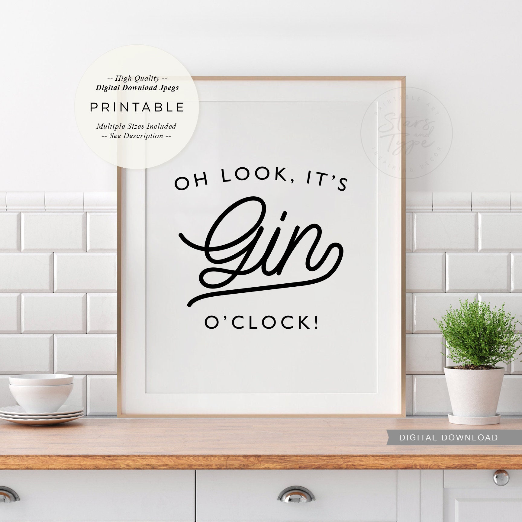 It's Gin O'clock PRINTABLE Wall Art Alcohol Quote - Etsy UK