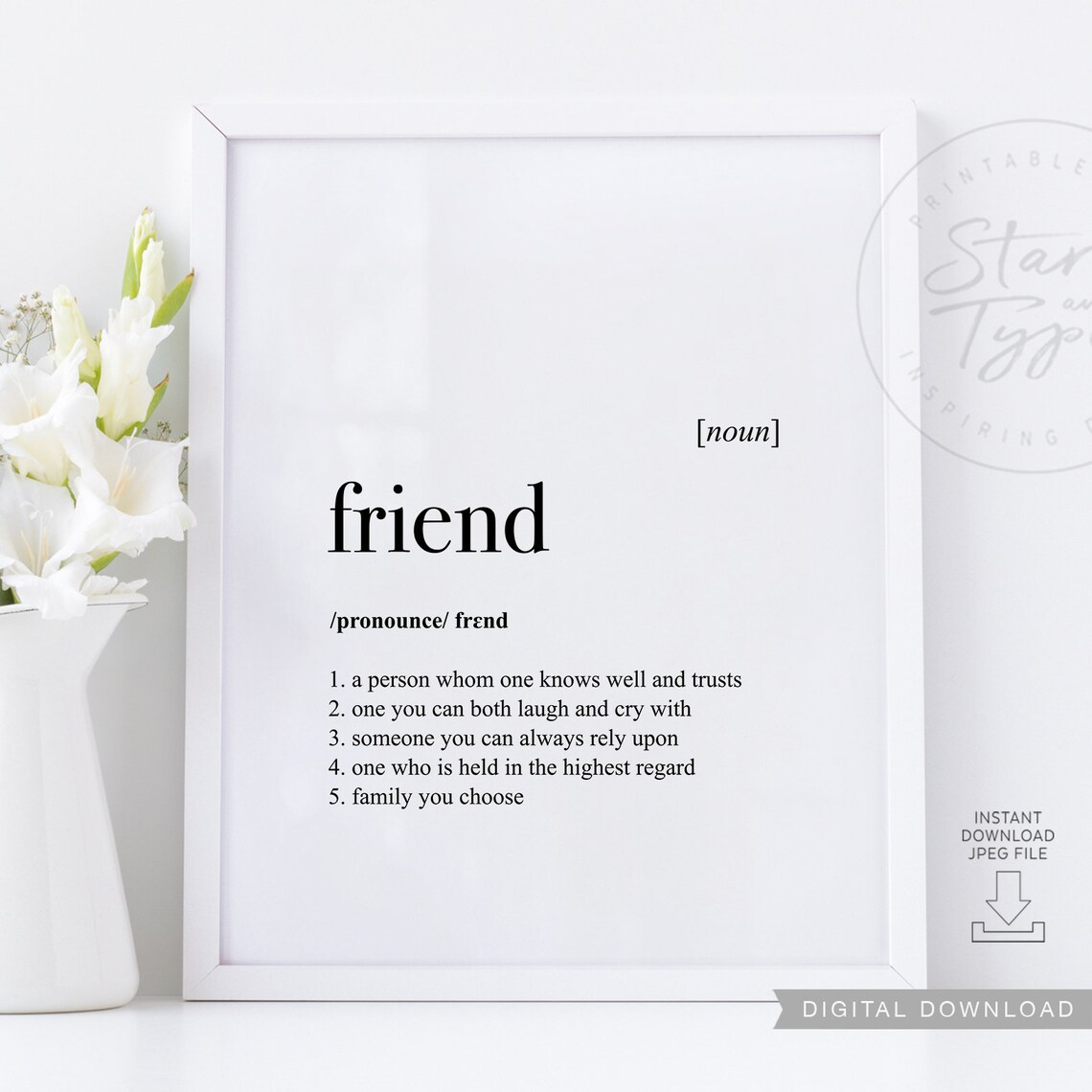 Friend Dictionary Definition Meaning PRINTABLE Art Friend | Etsy