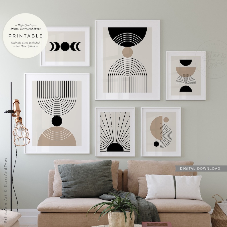 Boho PRINTABLES Set of 6 Bundle, Mid Century Modern, Neutral Beige ...