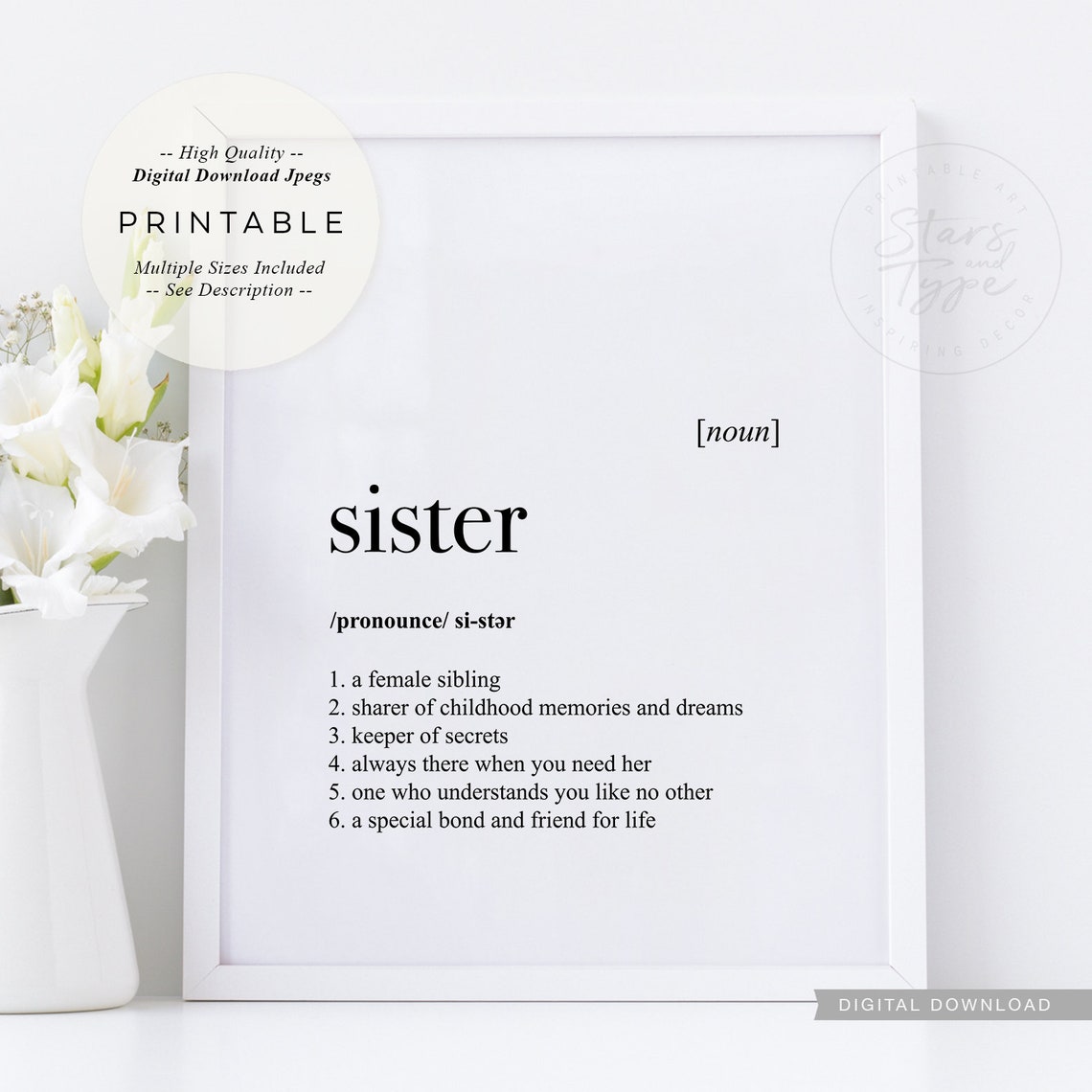 Sister Definition PRINTABLE Art Sibling Quote Decor Special - Etsy