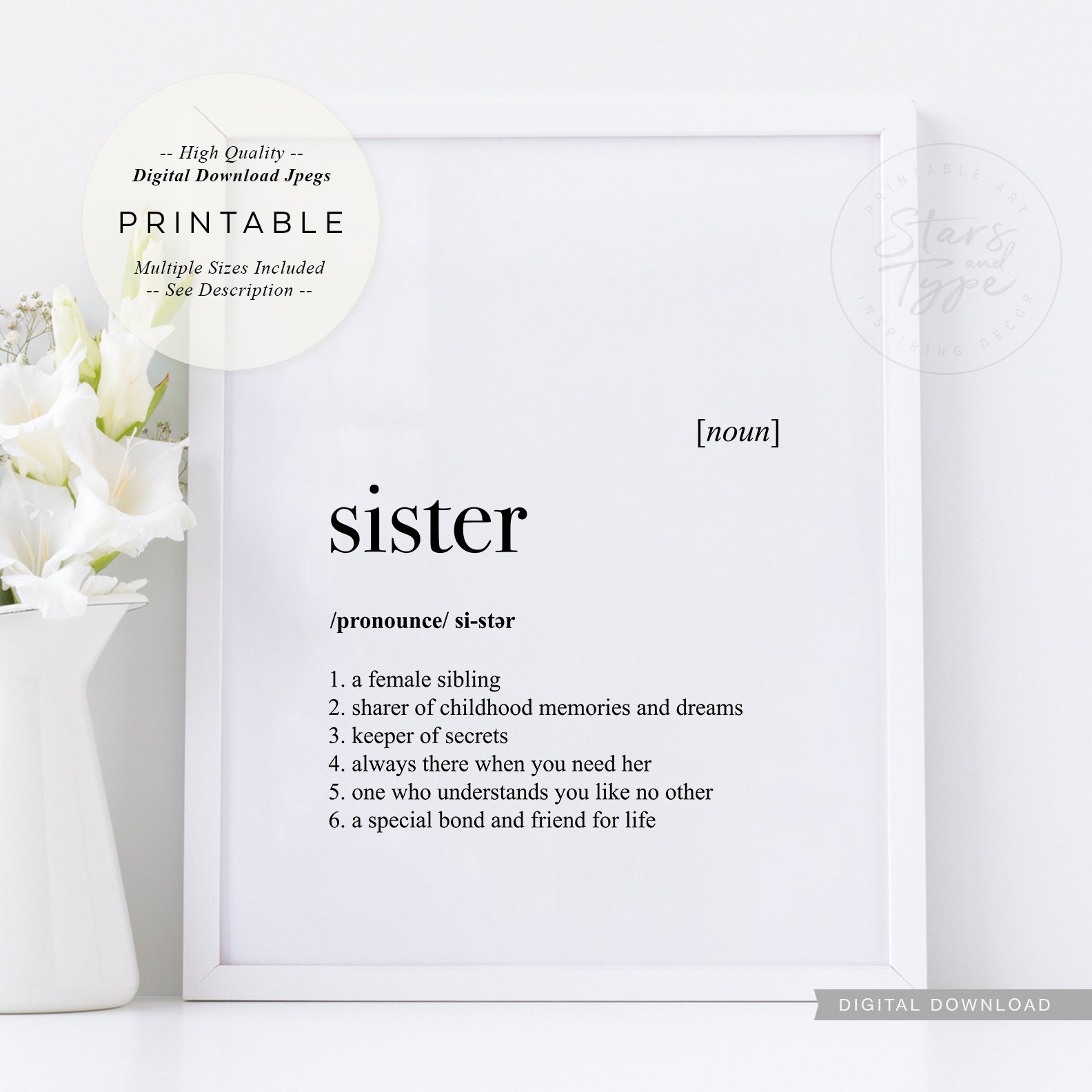 Sister Definition PRINTABLE Art Sibling Quote Decor Special - Etsy