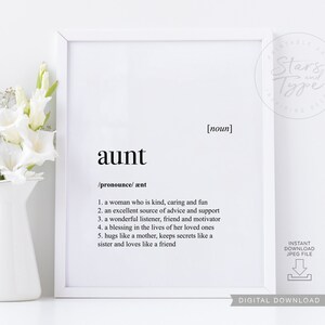 Auntie Definition, PRINTABLE Art Gift for Aunt, Mothers Day Gift ...