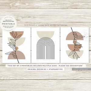 Boho Abstract Leaf Art, PRINTABLES Set of 3, Geometric Neutral Brown ...