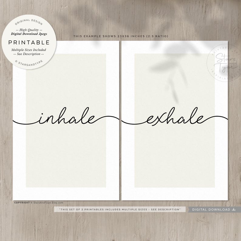 Inhale Exhale, PRINTABLE Art Set of 2, Relaxation Breathe Decor ...