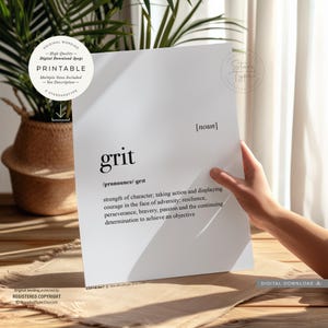 Grit Definition, PRINTABLE Art, Persistence Determination Quote ...