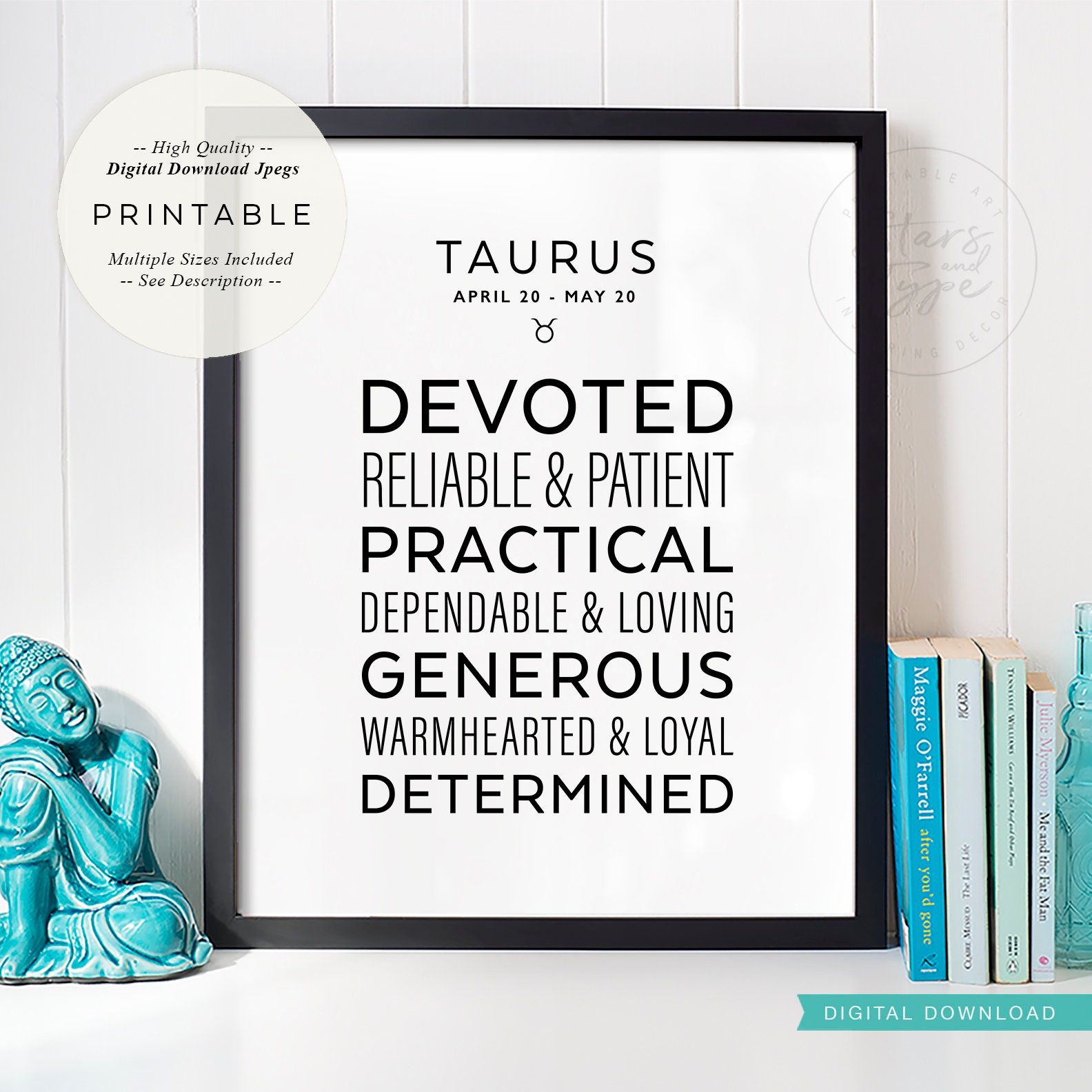 Taurus Star Sign Zodiac Meanings PRINTABLE Wall Art Sign | Etsy