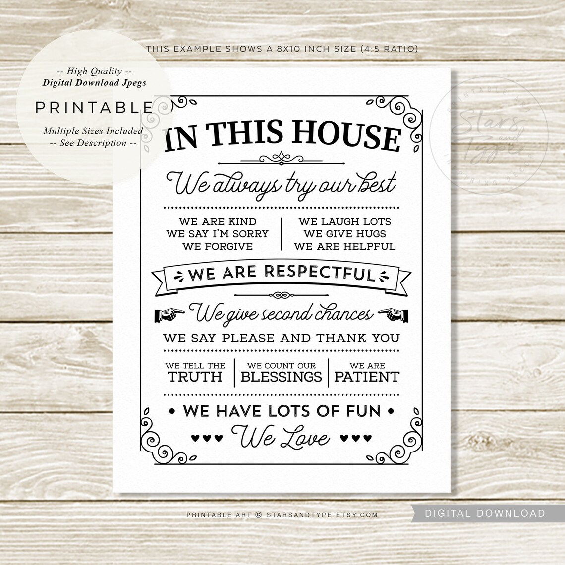 Family House Home Rules PRINTABLE Wall Art in This House We | Etsy UK