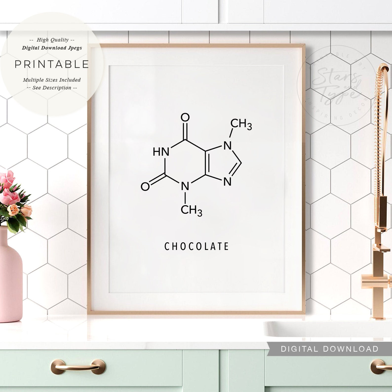 Chocolate Molecule PRINTABLE Wall Art Theobromine Sweets | Etsy