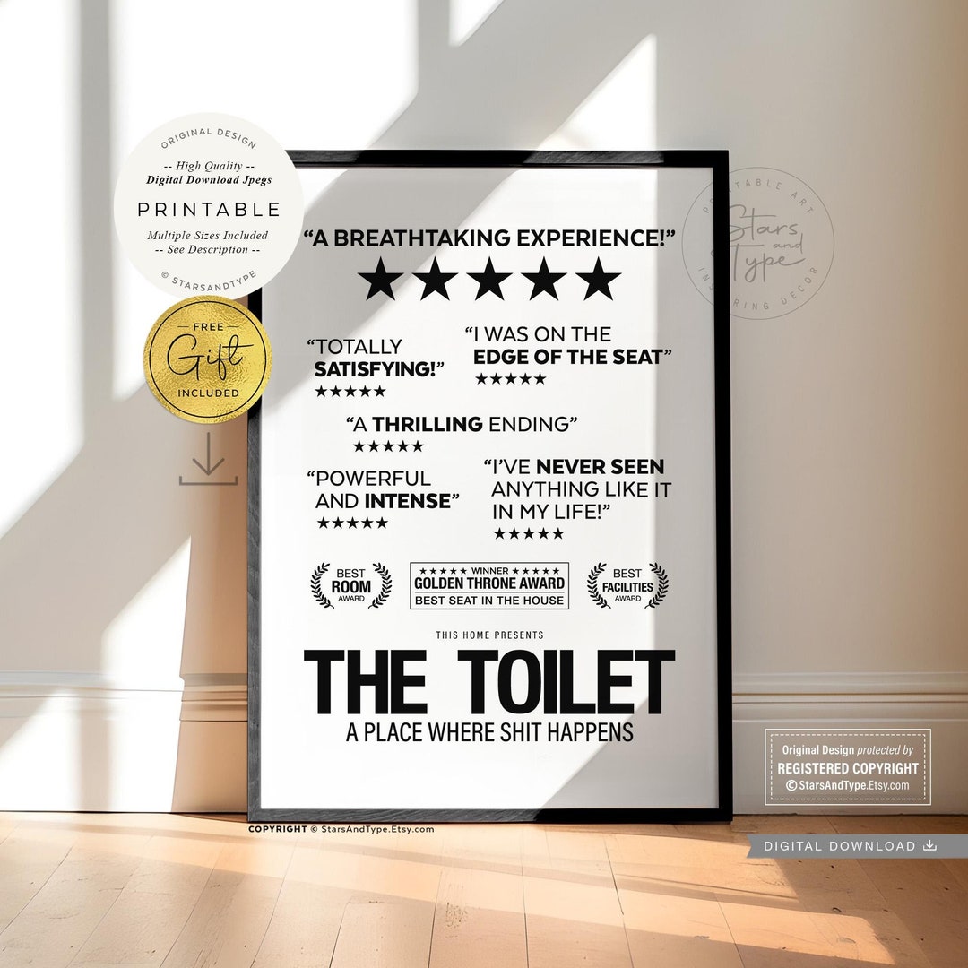 Toilet 5 Star Reviews, PRINTABLE Wall Art, Bathroom Rating Sign, Funny ...