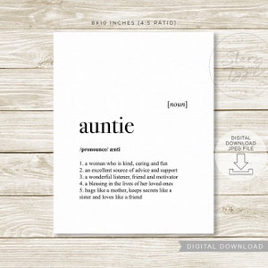 Auntie Definition, PRINTABLE Art Gift for Aunt, Mothers Day Gift ...