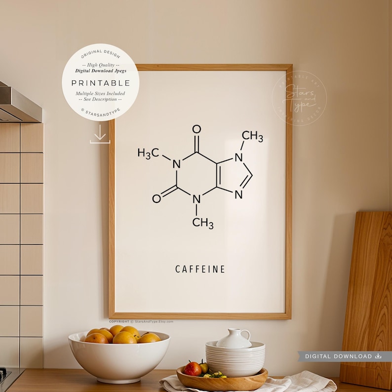 Caffeine Molecule, PRINTABLE Art, Science Chemistry Coffee Tea Lovers ...