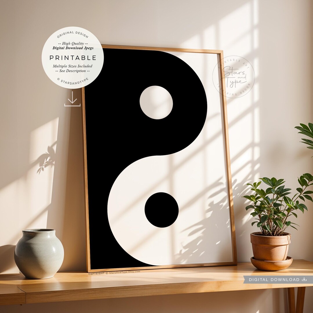 Ying Yang PRINTABLE Wall Art, Black White Boho Minimalist Decor ...