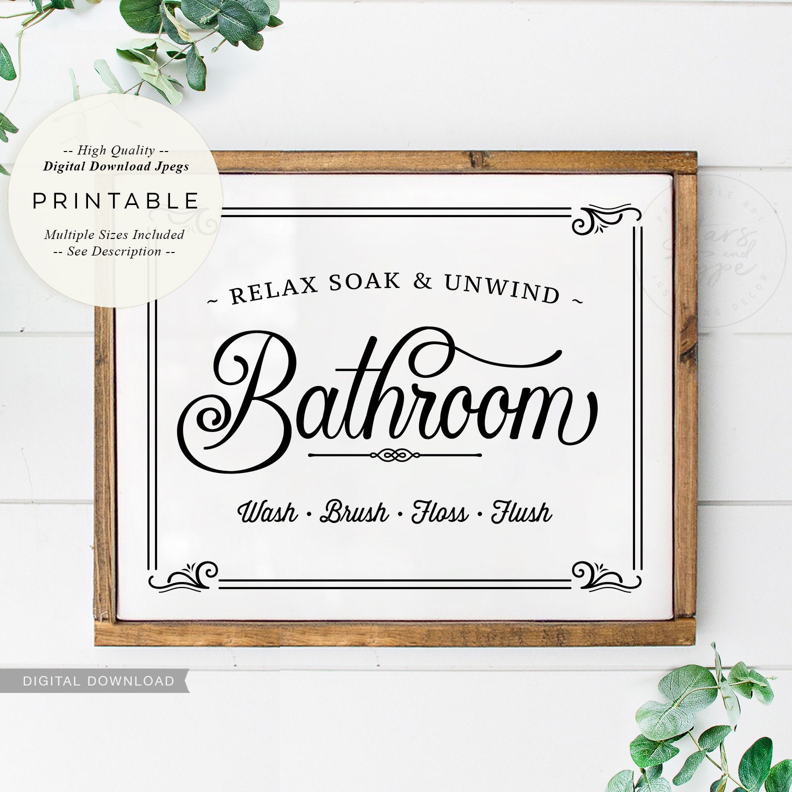 Bathroom PRINTABLE Wall Art Vintage Farmhouse Style Sign Door - Etsy UK